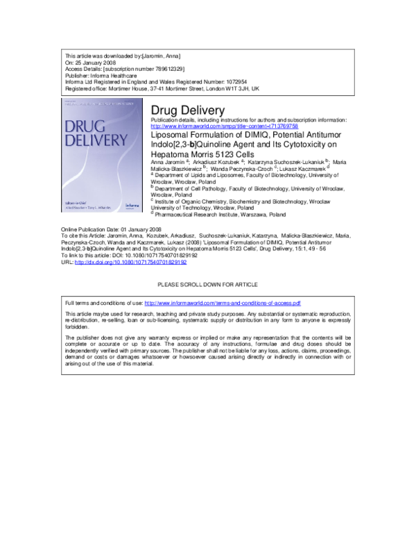 (PDF) Liposomal DIMIQ: Antitumor Efficacy in Hepatoma