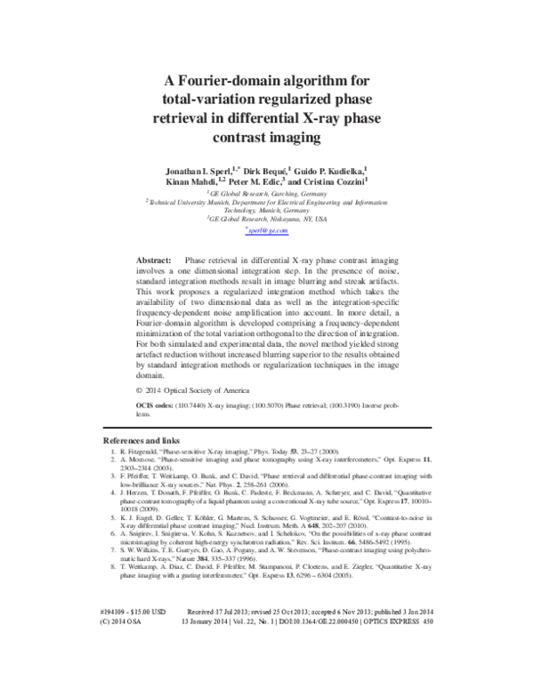 Pdf A Fourier Domain Algorithm For Total Variation Regularized Phase Retrieval In Differential