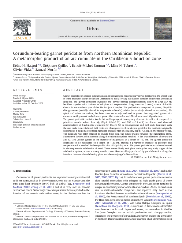 Corundum-bearing garnet peridotite from northern Dominican Republic: A ...
