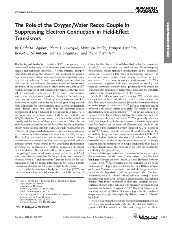 (PDF) The Role of the Oxygen/Water Redox Couple in Suppressing Electron ...