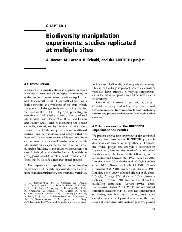 (PDF) Biodiversity manipulation experiments: studies replicated at ...