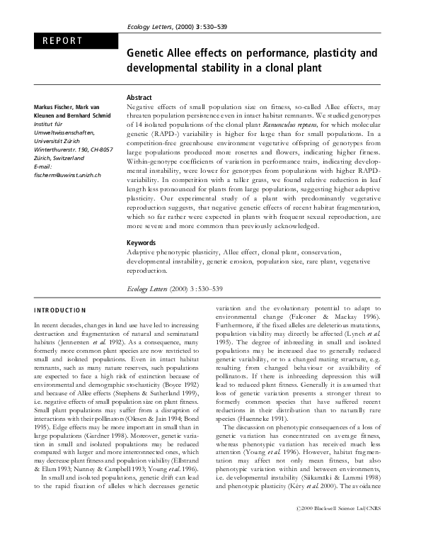 (PDF) Genetic Allee effects on performance, plasticity and ...