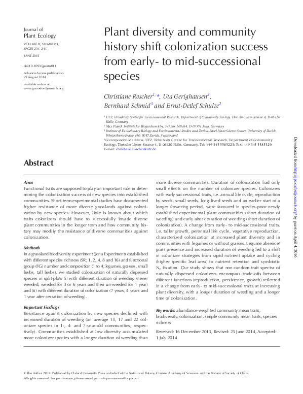 (PDF) Plant diversity and community history shift colonization success ...