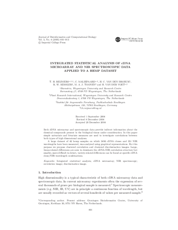 (PDF) Integrated statistical analysis of cDNA microarray and nir spectroscopic data applied to a ...