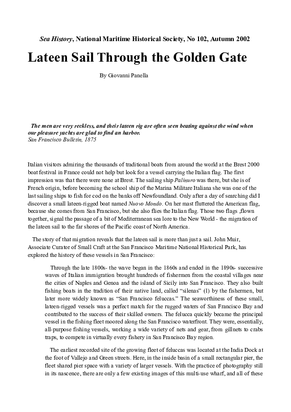 (DOC) Lateen Sail Through the Golden Gate- Sea History No 102, Autumn ...