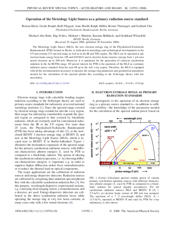 (PDF) Operation of the Metrology Light Source as a primary radiation ...