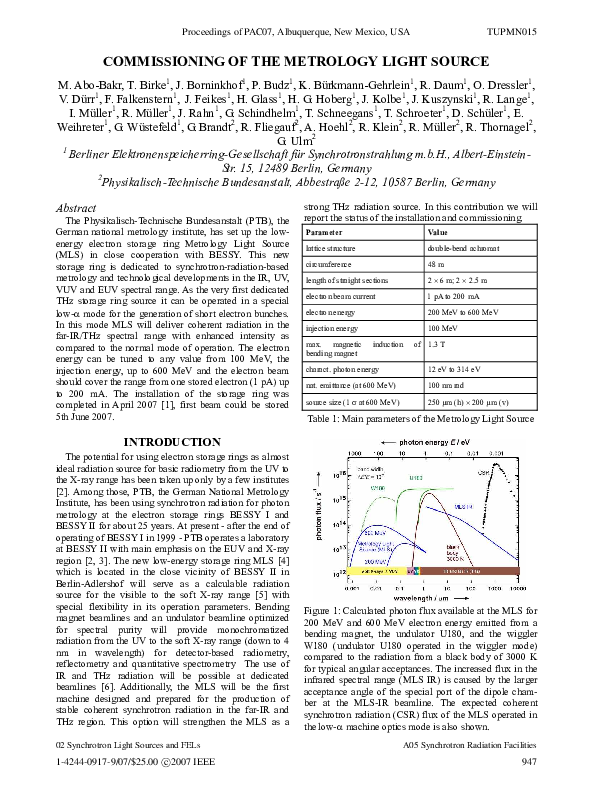(PDF) Commissioning of the Metrology Light Source