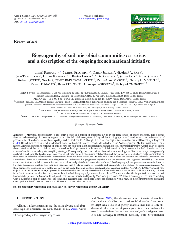 (PDF) Biogeography of soil microbial communities: a review and a ...