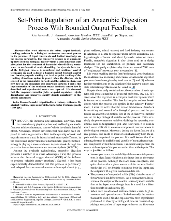 (PDF) Set-point regulation of an anaerobic digestion process with ...