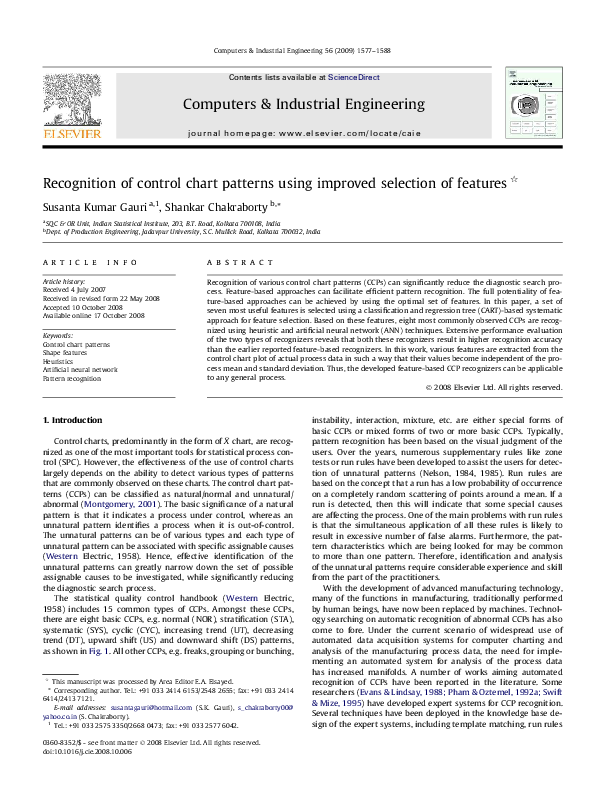 Pdf Recognition Of Control Chart Patterns Using Improved Selection Of Features