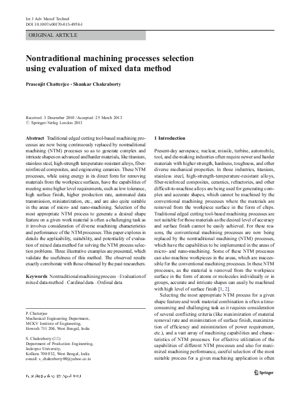 (PDF) Non-traditional machining processes selection using data envelopment analysis (DEA)