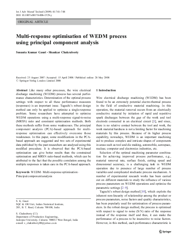 (PDF) Multi-response optimisation of WEDM process using principal component analysis