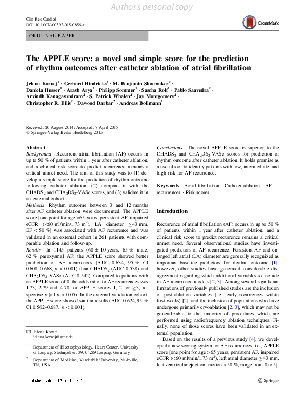 (PDF) THE APPLE SCORE: A NOVEL AND SIMPLE SCORE FOR THE PREDICTION OF ...