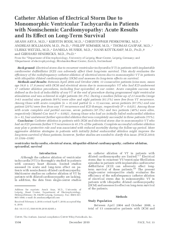 (PDF) Catheter Ablation of Electrical Storm Due to Monomorphic ...