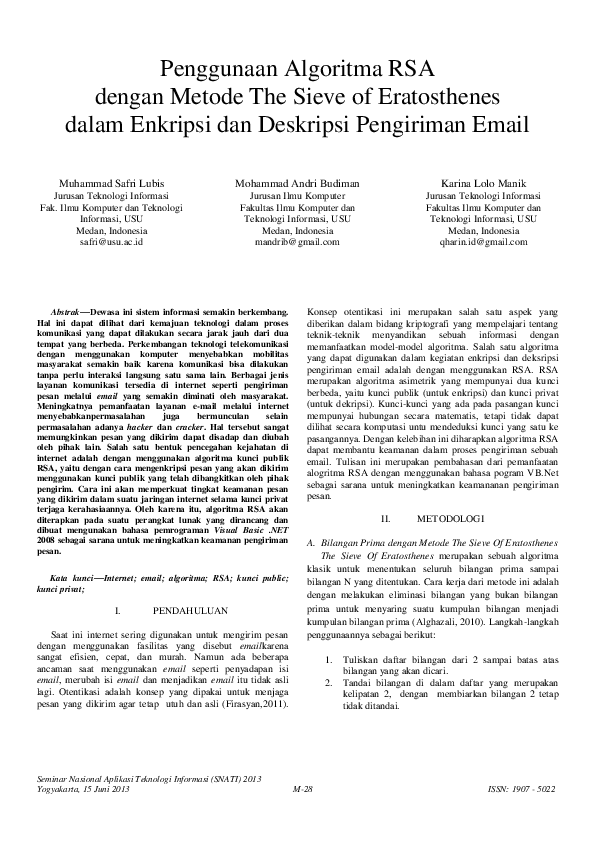 (PDF) Penggunaan Algoritma RSA dengan Metode The Sieve of Eratosthenes ...