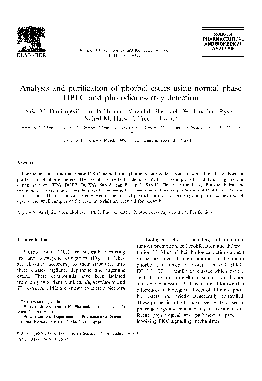 (PDF) Analysis and purification of phorbol esters using normal phase HPLC and photodiode-array ...