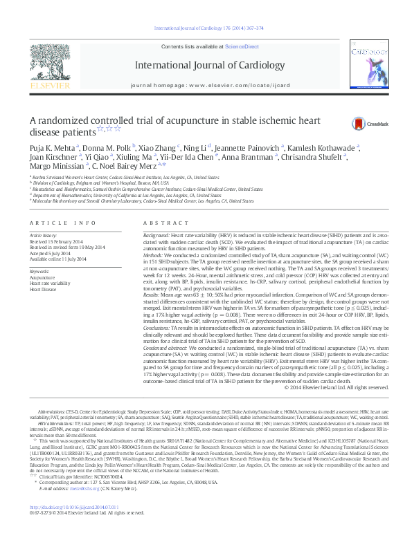 (PDF) A randomized controlled trial of acupuncture in stable ischemic ...
