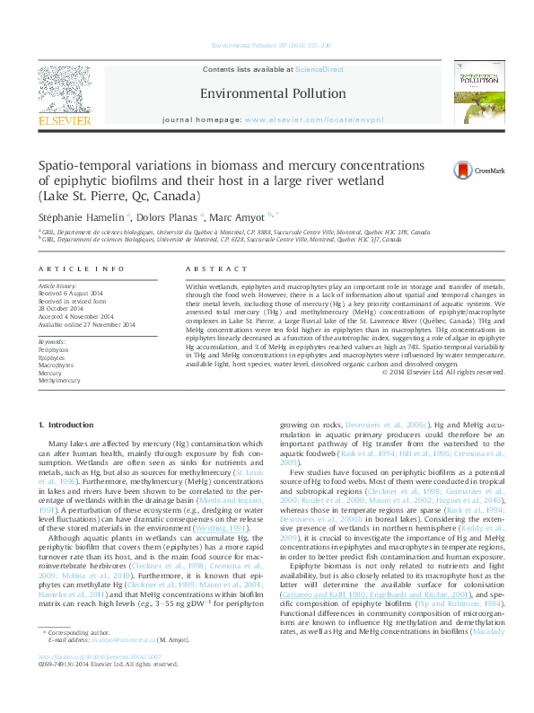 (PDF) Spatio-temporal variations in biomass and mercury concentrations of epiphytic biofilms and ...