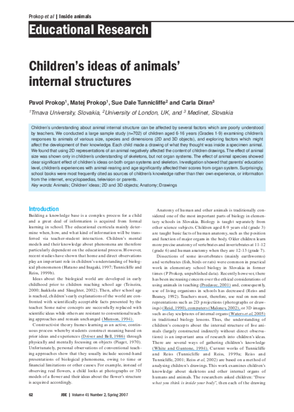 (PDF) Children's ideas of animals' internal structures