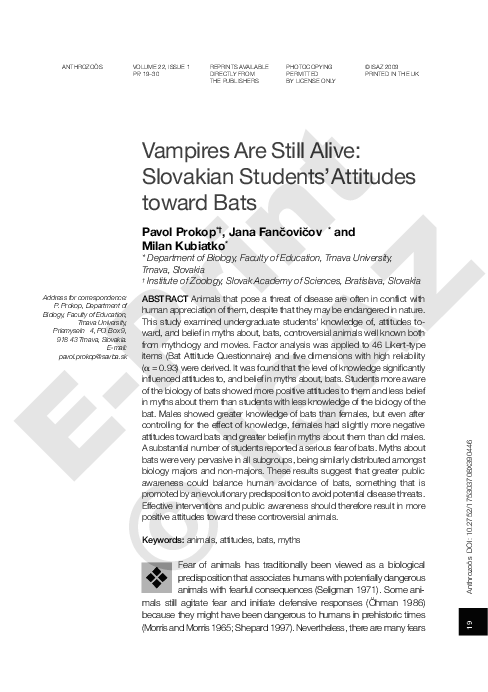 (PDF) Vampires Are Still Alive: Slovakian Students' Attitudes toward Bats