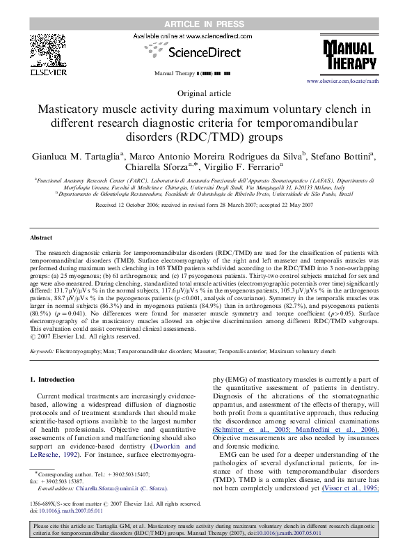 (PDF) Masticatory muscle activity during maximum voluntary clench in ...