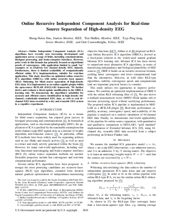 Pdf Online Recursive Independent Component Analysis For Real Time Source Separation Of High