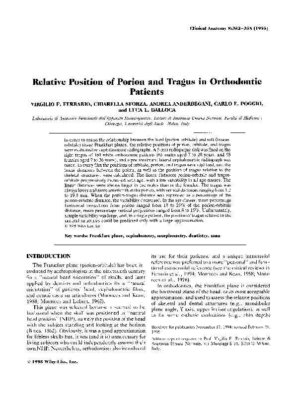 (PDF) Relative position of porion and tragus in orthodontic patients