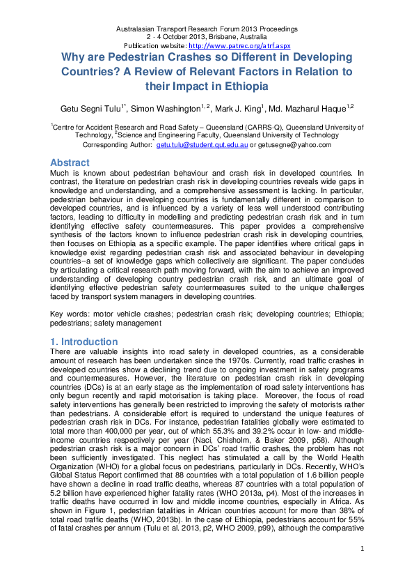 (PDF) Why are pedestrian crashes so different in developing countries ...