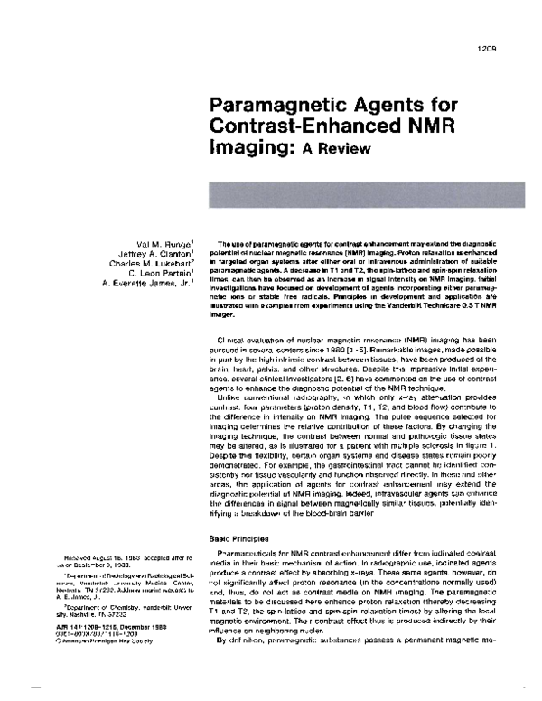 (PDF) Paramagnetic agents for contrast-enhanced NMR imaging: a review ...