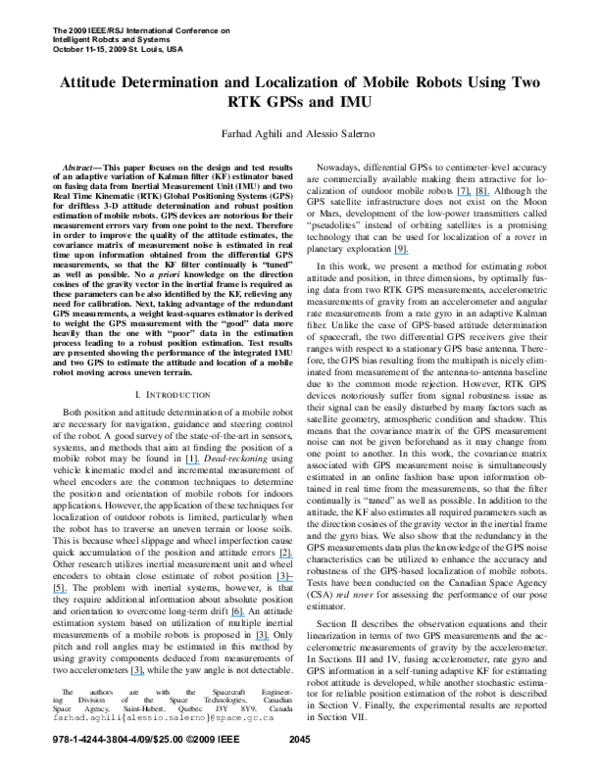 Pdf Attitude Determination And Localization Of Mobile Robots Using Two Rtk Gpss And Imu