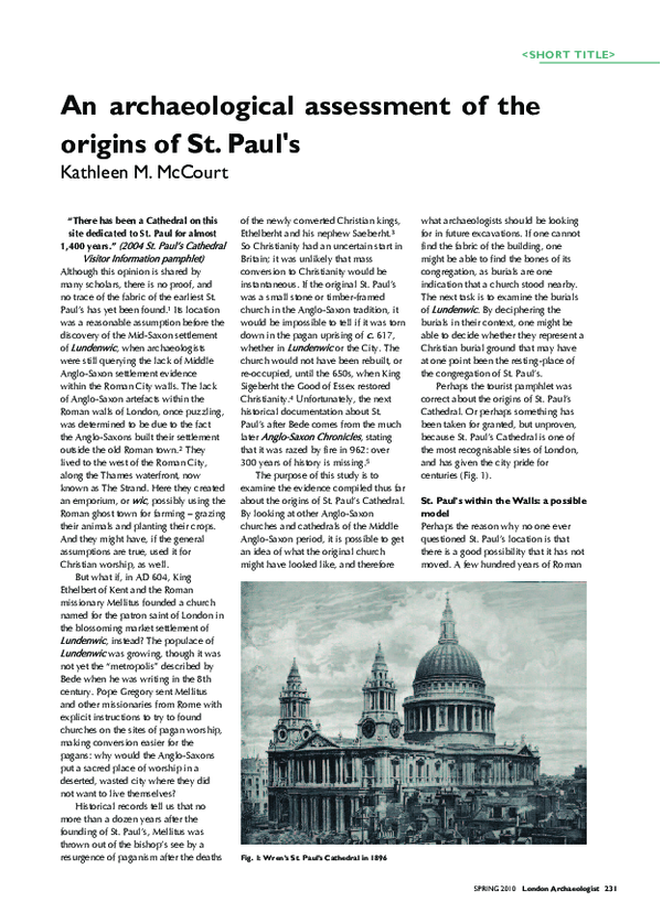 (PDF) An archaeological assessment of the origins of St. Paul's