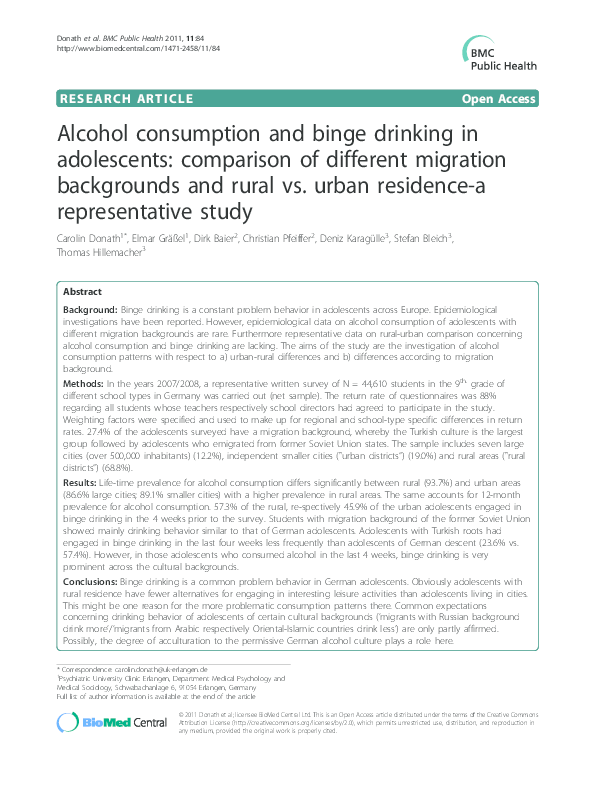 (PDF) Alcohol consumption and binge drinking in adolescents: comparison ...