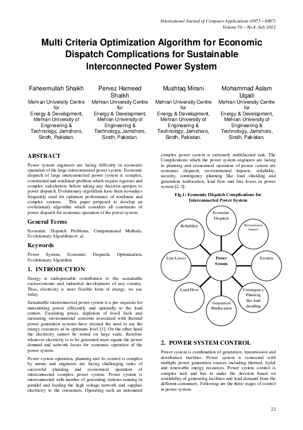 (PDF) Multi Criteria Optimization Algorithm for Economic Dispatch Complications for Sustainable ...