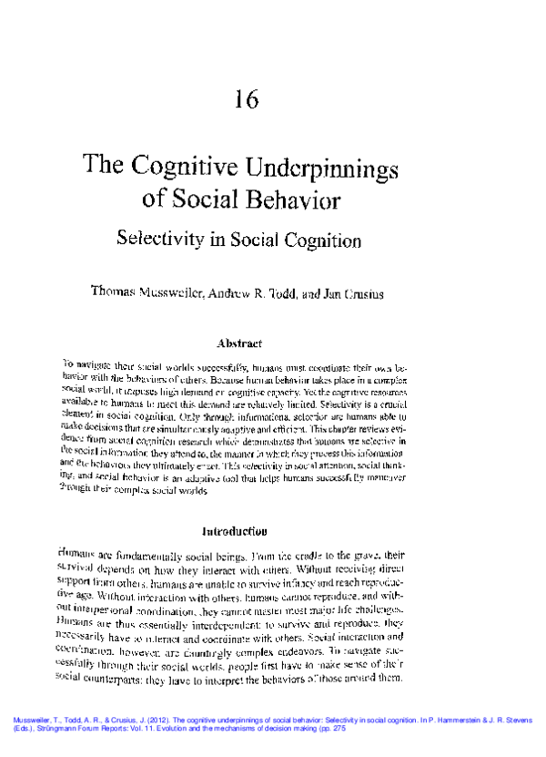(PDF) Selective Social Cognition and Behavior