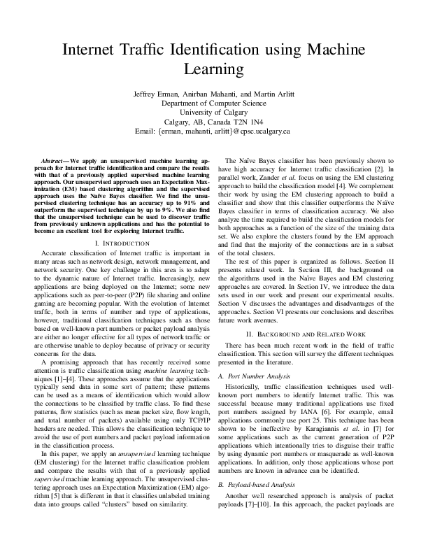 Pdf Qrp05 4 Internet Traffic Identification Using Machine Learning