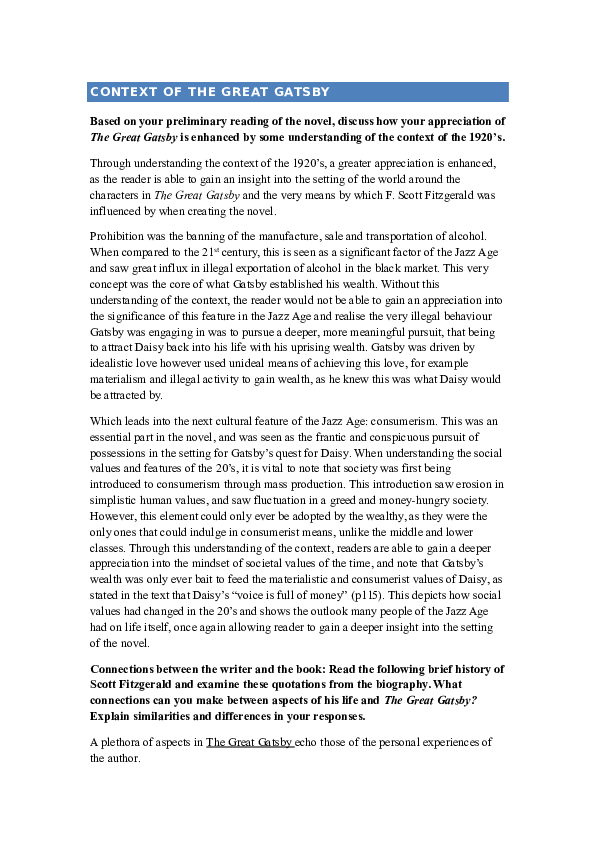 (DOC) Context of the great gatsby