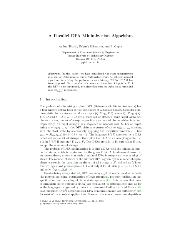 (PDF) A Parallel DFA Minimization Algorithm (PDF) A Parallel DFA Minimization Algorithm