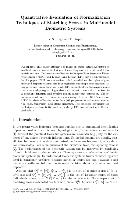(PDF) Quantitative Evaluation of Normalization Techniques of Matching Scores in Multimodal ...