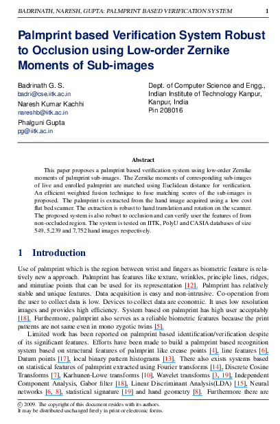 (PDF) Verification system robust to occlusion using low-order Zernike moments of palmprint sub ...