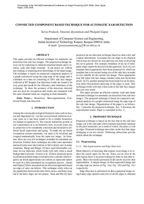 (PDF) Connected component based technique for automatic ear detection