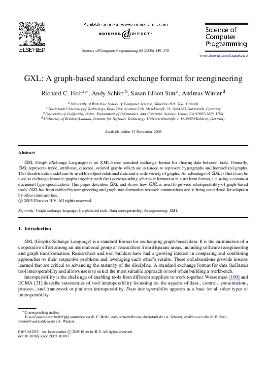 (PDF) GXL: A graph-based standard exchange format for reengineering