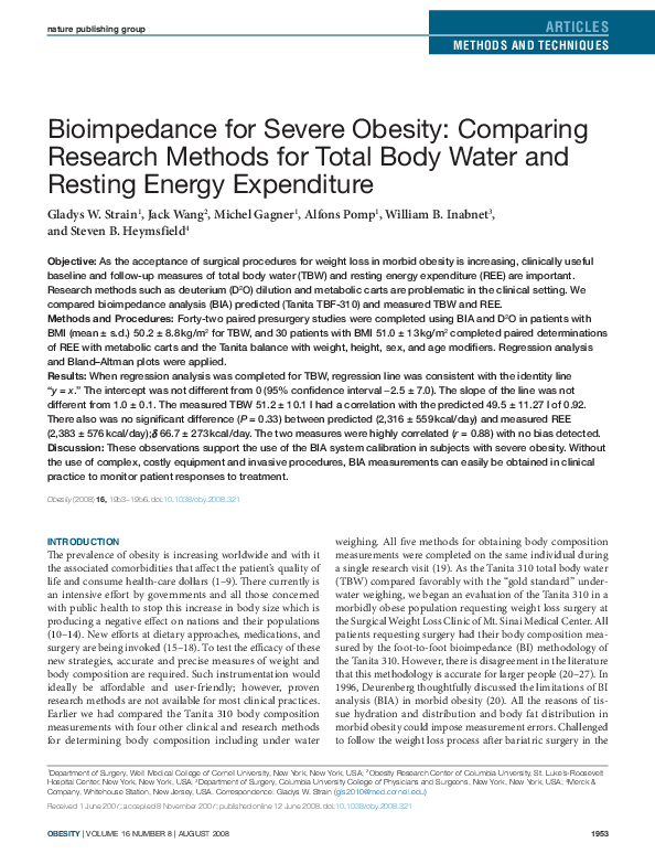 (PDF) Bioimpedance for Severe Obesity: Comparing Research Methods for ...