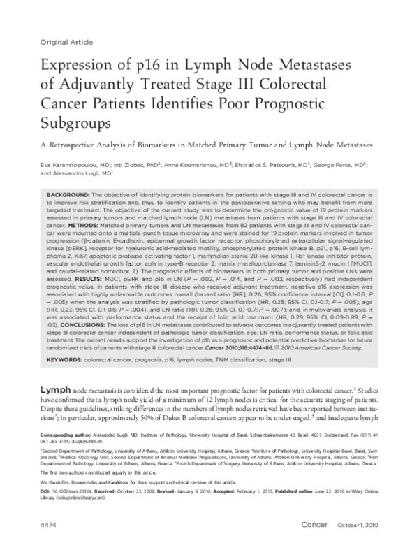 (PDF) Expression of p16 in lymph node metastases of adjuvantly treated stage III colorectal ...