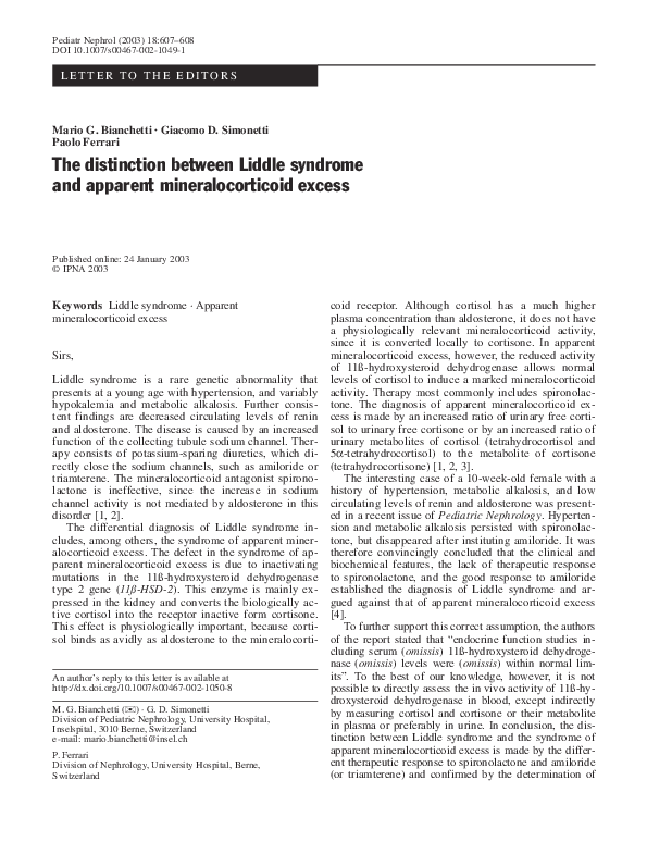 (PDF) The distinction between Liddle syndrome and apparent ...