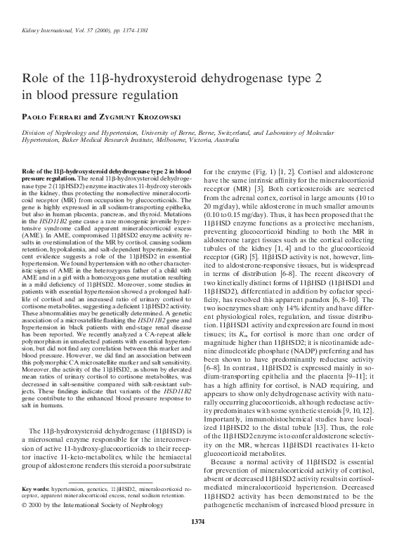 (PDF) The role of the 11 [beta]-hydroxysteroid dehydrogenase type 2 in ...