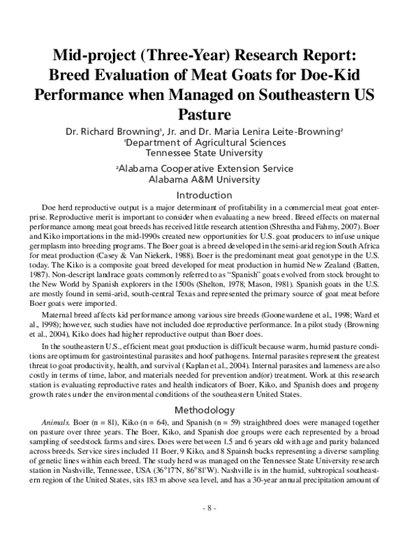 (PDF) Mid-project (Three-Year) Research Report: Breed Evaluation of ...