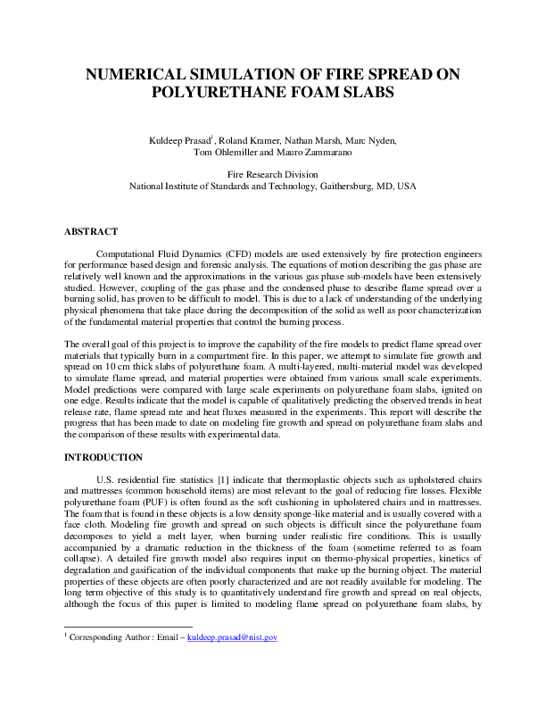 (PDF) Numerical simulation of fire spread on polyurethane foam slabs