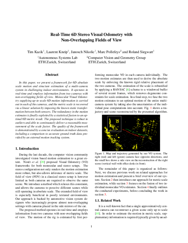 Pdf Real Time 6d Stereo Visual Odometry With Non Overlapping Fields Of View Laurent Kneip