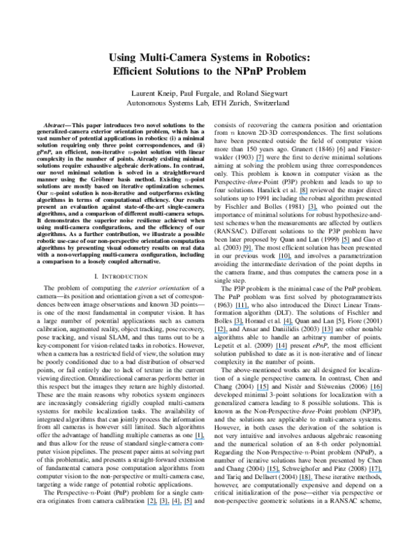 (PDF) Using multi-camera systems in robotics: Efficient solutions to ...