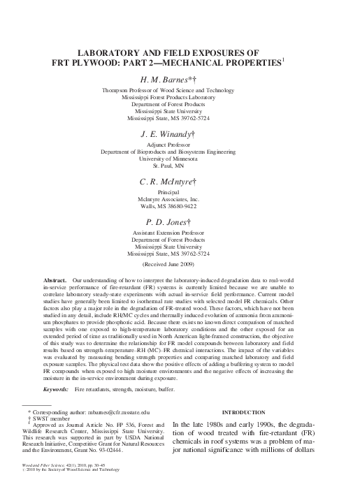 (PDF) Laboratory and Field Exposures of FRT Plywood: Part 2—Mechanical ...